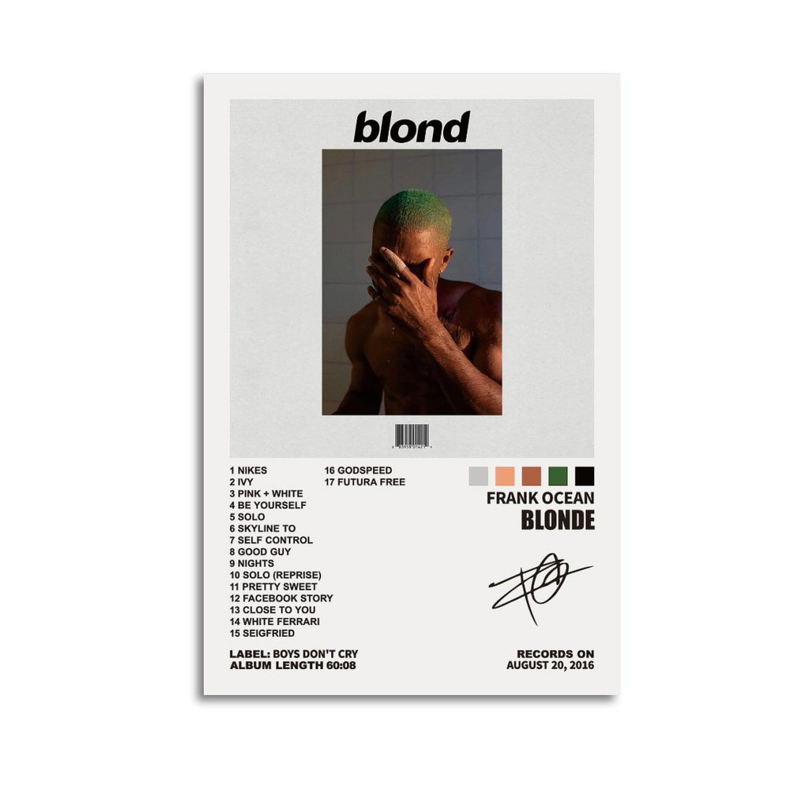 Frank Poster Ocean Blonde Album Cover Canvas Wall Art Posters and Prints Room Aesthetic Bedroom ...