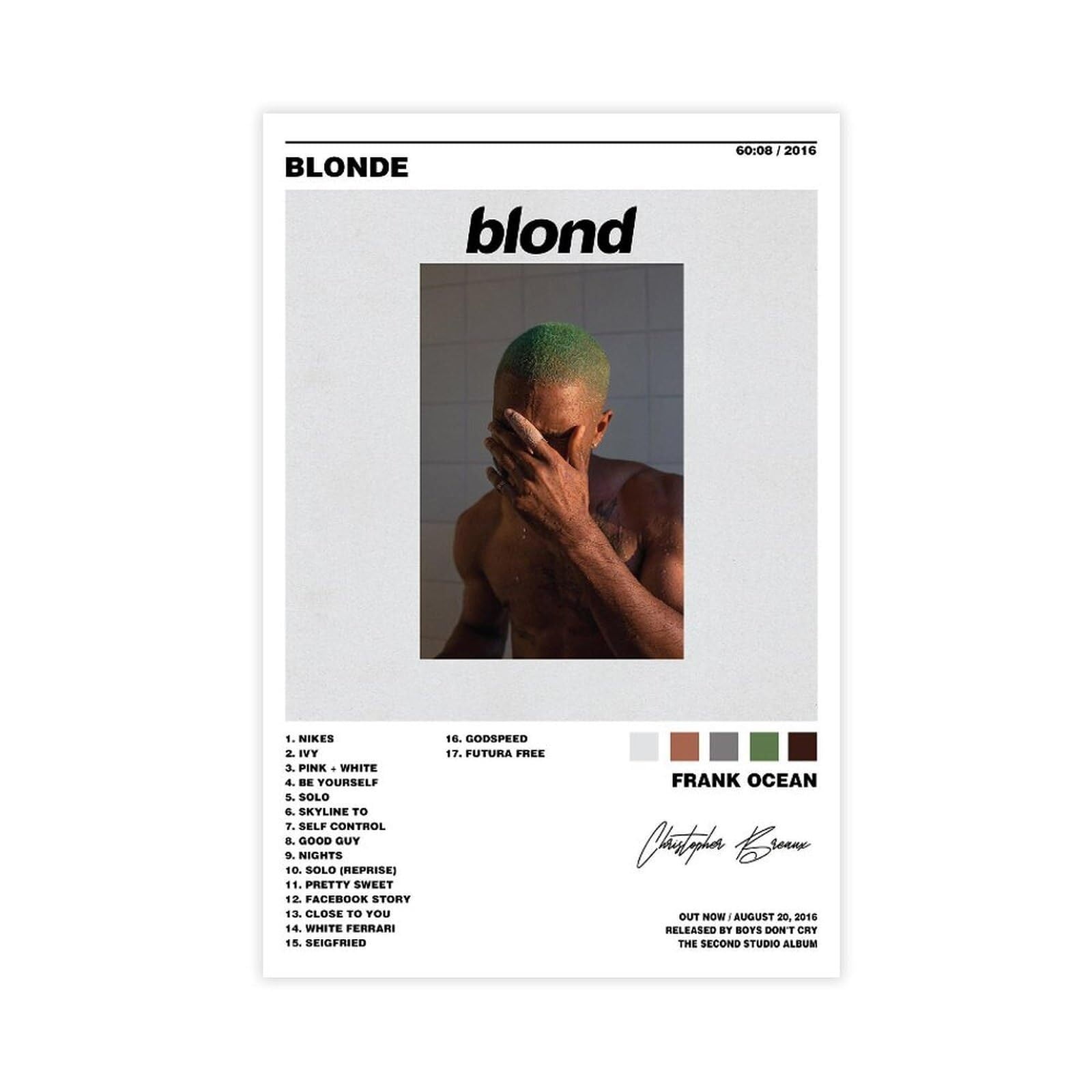 Frank Poster Ocean Blonde Album Cover Poster Canvas Poster Bedroom ...