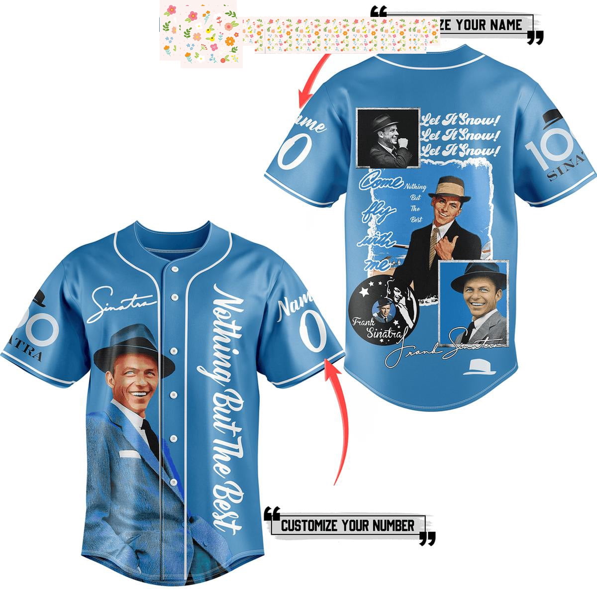 Frank Sinatra Come Fly With Me Let It Snow Personalized Baseball Jersey ...