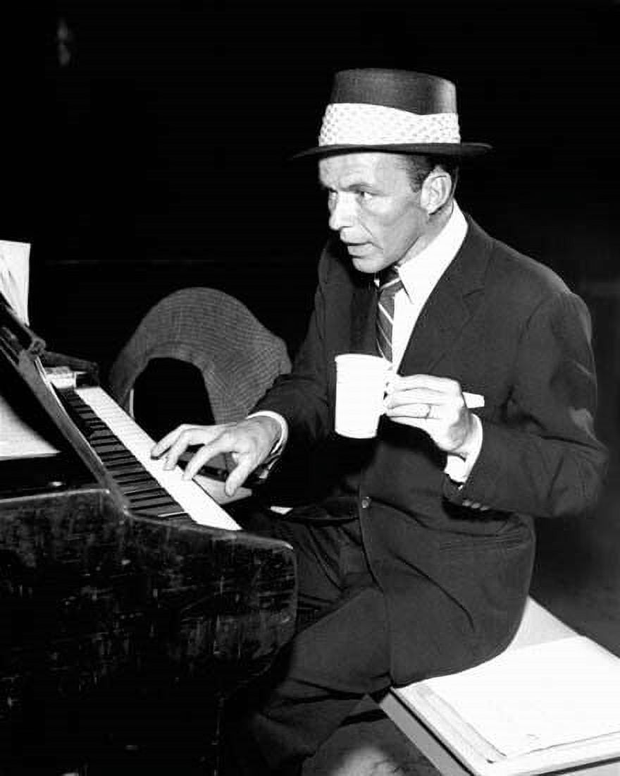 Frank Sinatra in suit and hat sits at piano holding cup of coffee 5x7 ...
