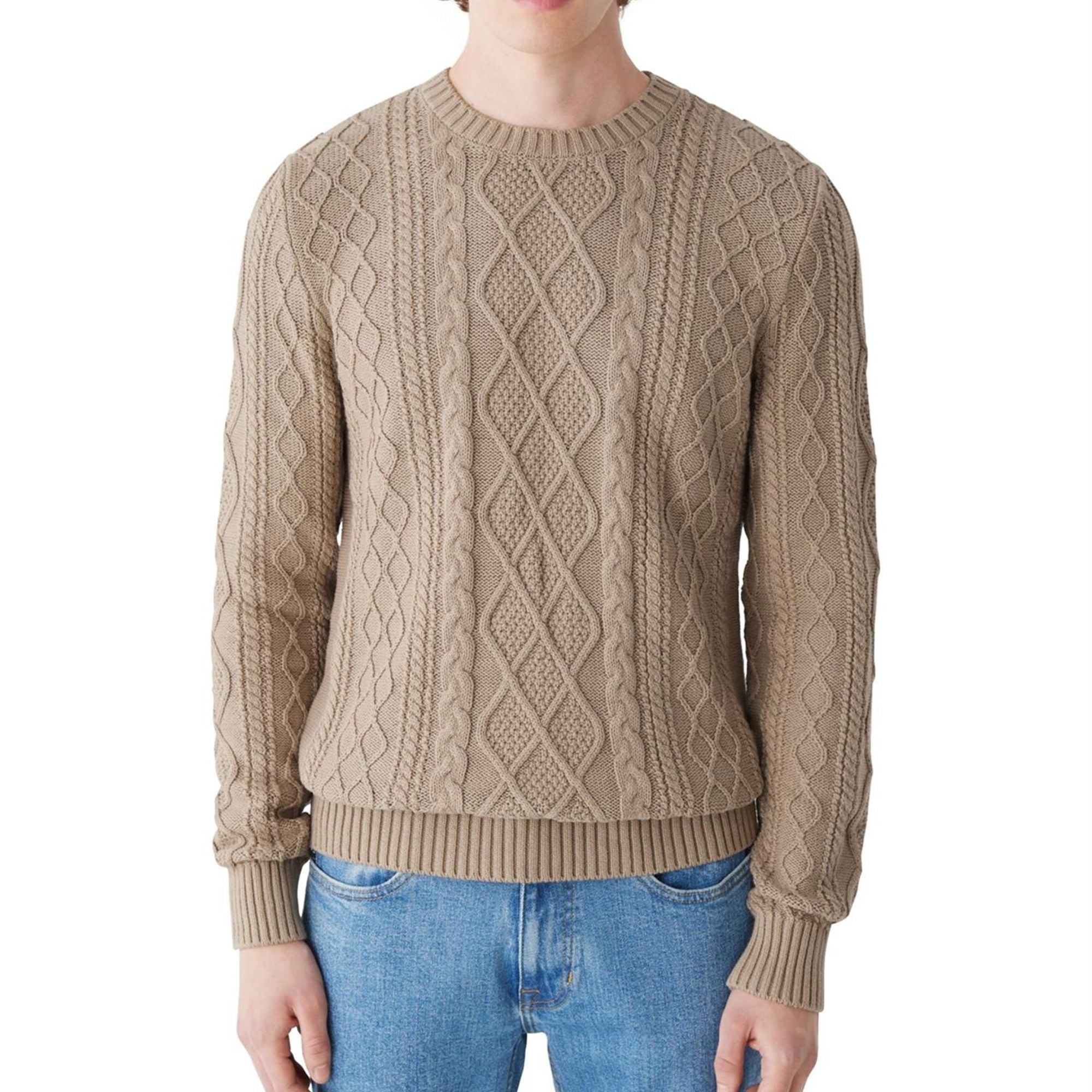 Frank & Oak Mens Classic Fit Cable Knit Pullover Sweater, Brown, Small ...