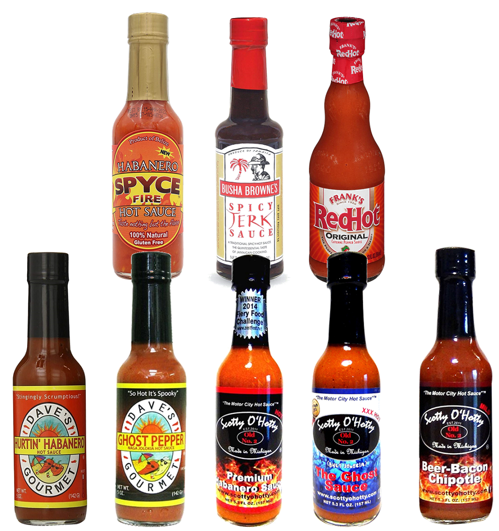 Frank's, Spyce, Dave's Gourmet, Busha Browne & Scotty O'Hotty Hot Sauce ...