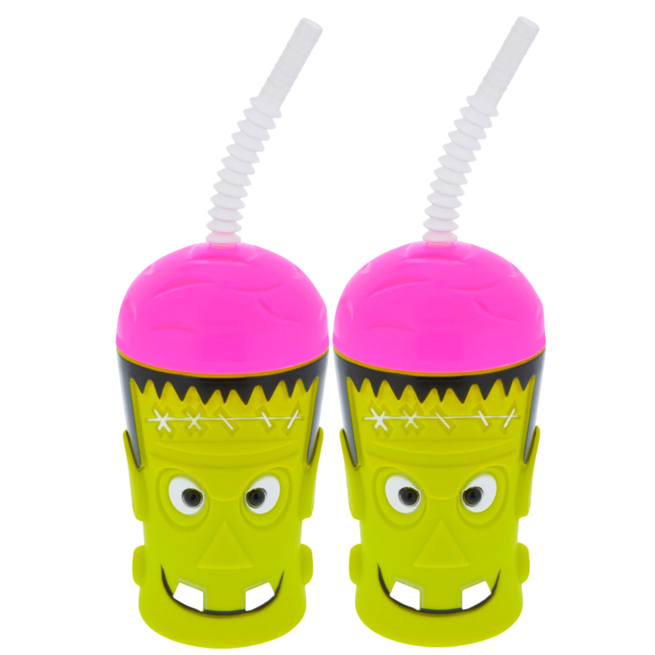 Frankenstein Halloween Plastic Tumbler - 16oz Cups with Straw (Set of 2 ...