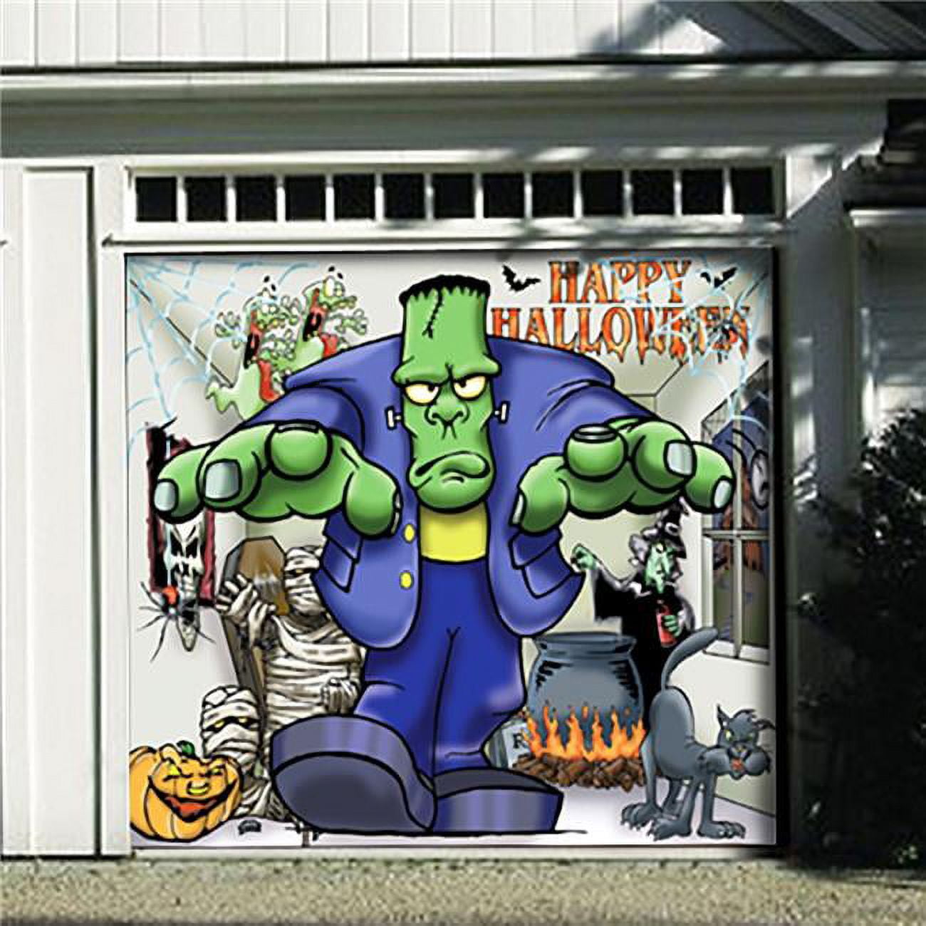 Frankenstein and Friends - Halloween 7 ft. x 8 ft. Garage Door Decor ...