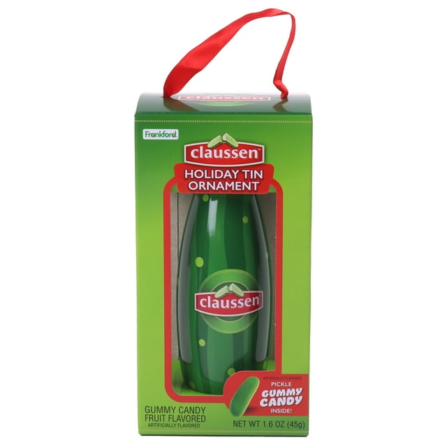 Frankford Claussen Holiday Gummy Pickle Tin Ornament, 1.6 Ounces, Green ...