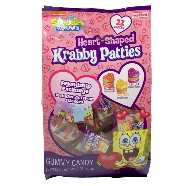 Frankford Nickelodeon SpongeBob Valentine's Fruit Flavored Gummy Krabby Patties Bag, 22 Count ...
