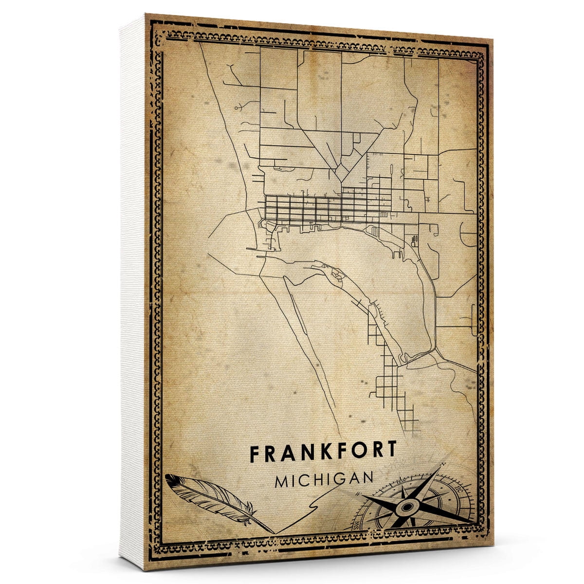 Frankfort Vintage Map Prints Canvas, Michigan Map Art Canvas, Canvas ...