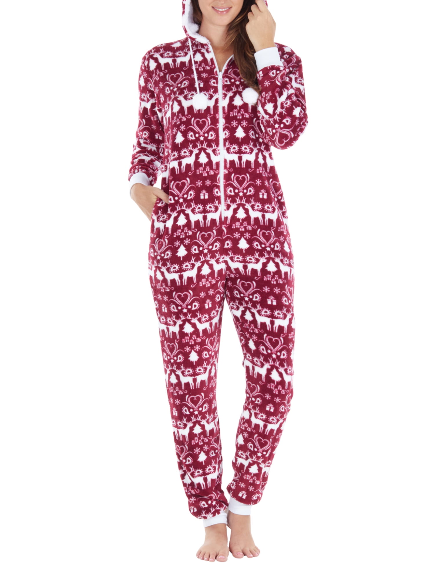 Frankie & Johnny Women and Women's Plus Hooded Fleece Non-Footed Onesie ...