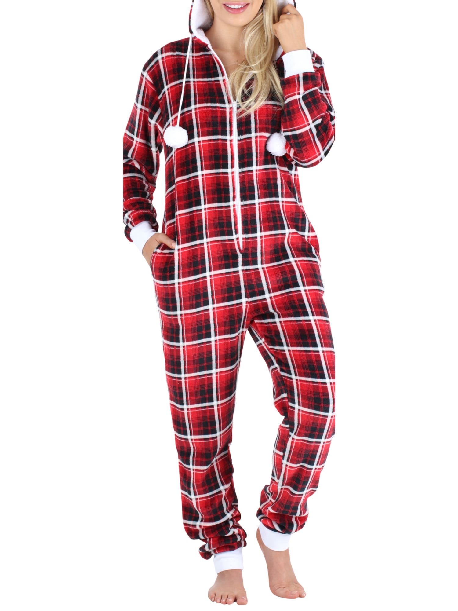 Frankie & Johnny Women and Women's Plus Hooded Fleece Non-Footed Onesie ...