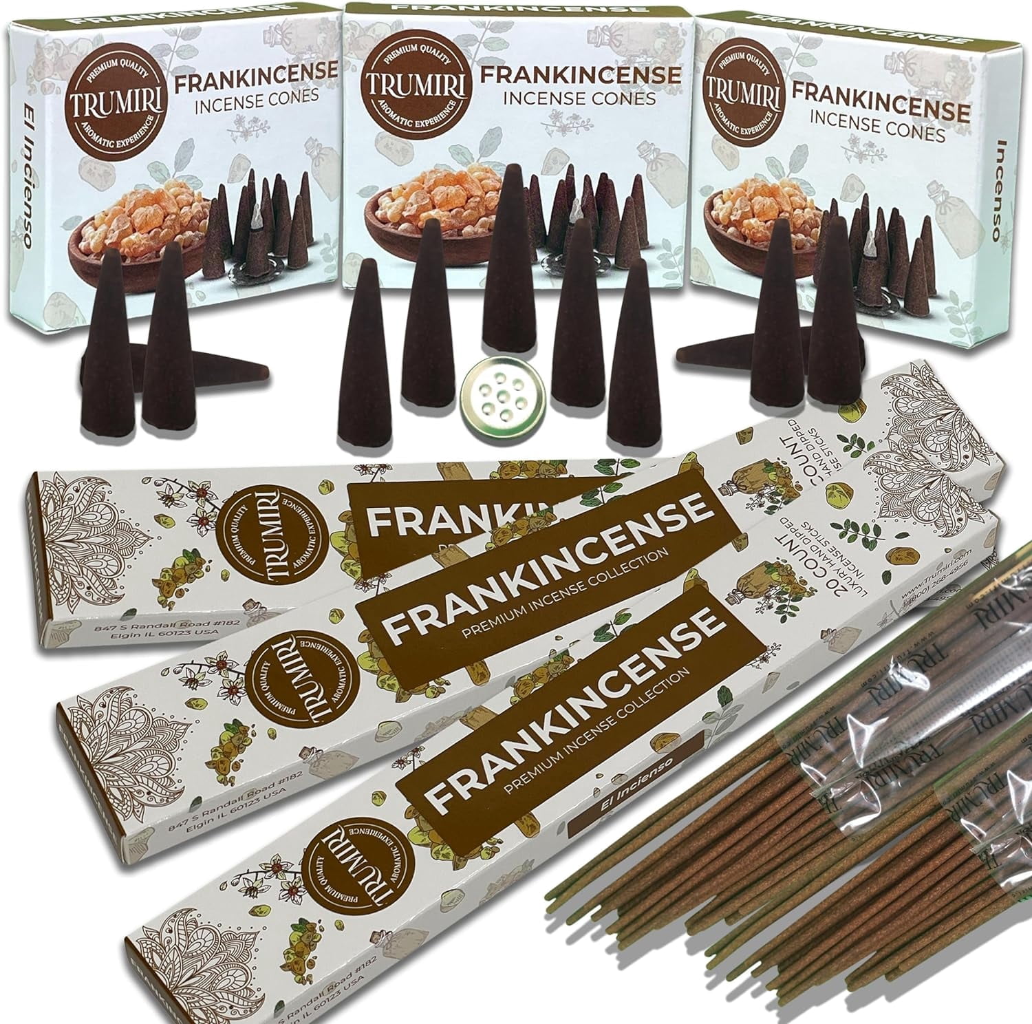 Frankincense Scented Incense Sticks & Incense Cones Combo Pack - 60 ...