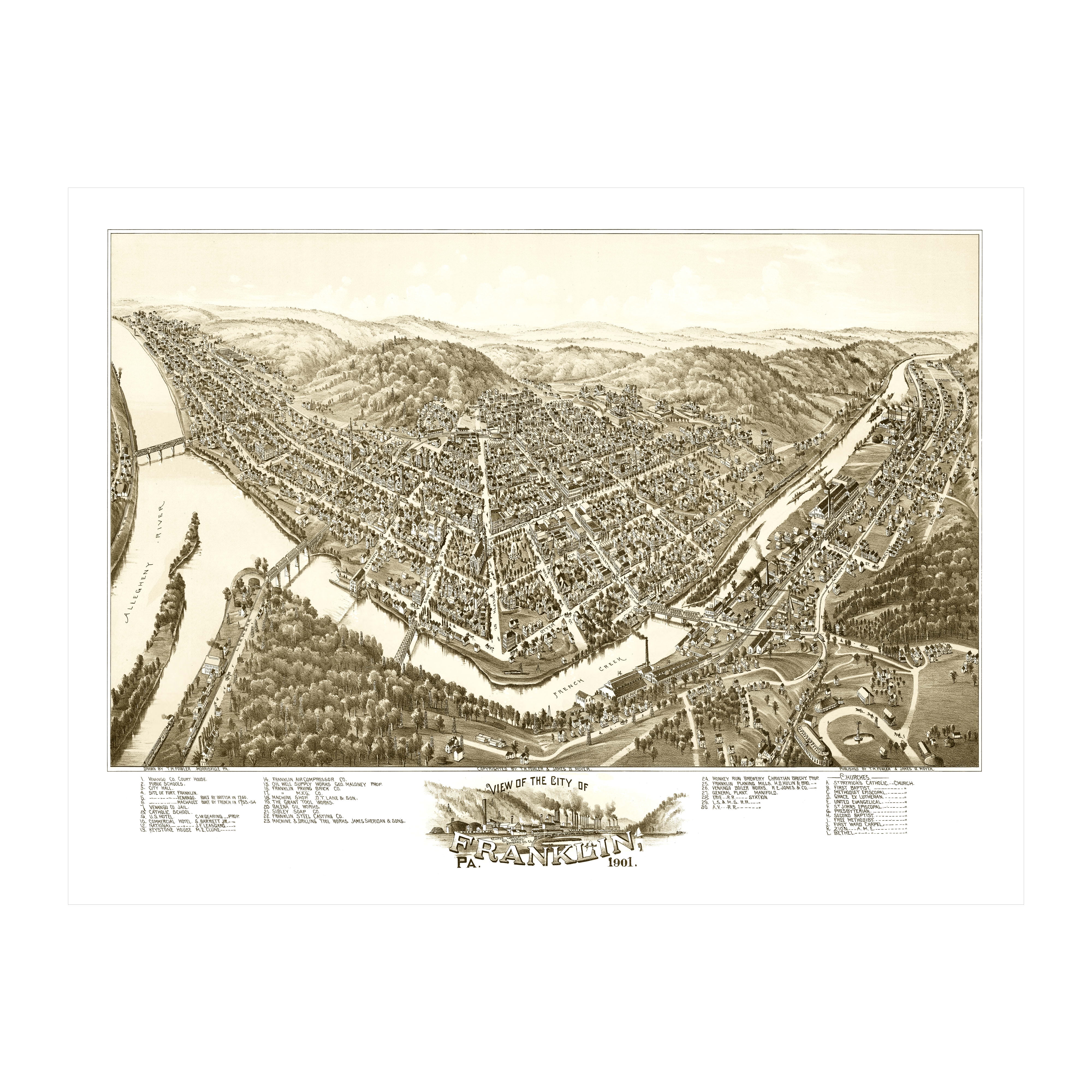 Franklin Art, 1901 Vintage Map of Franklin Pennsylvania, PA History ...