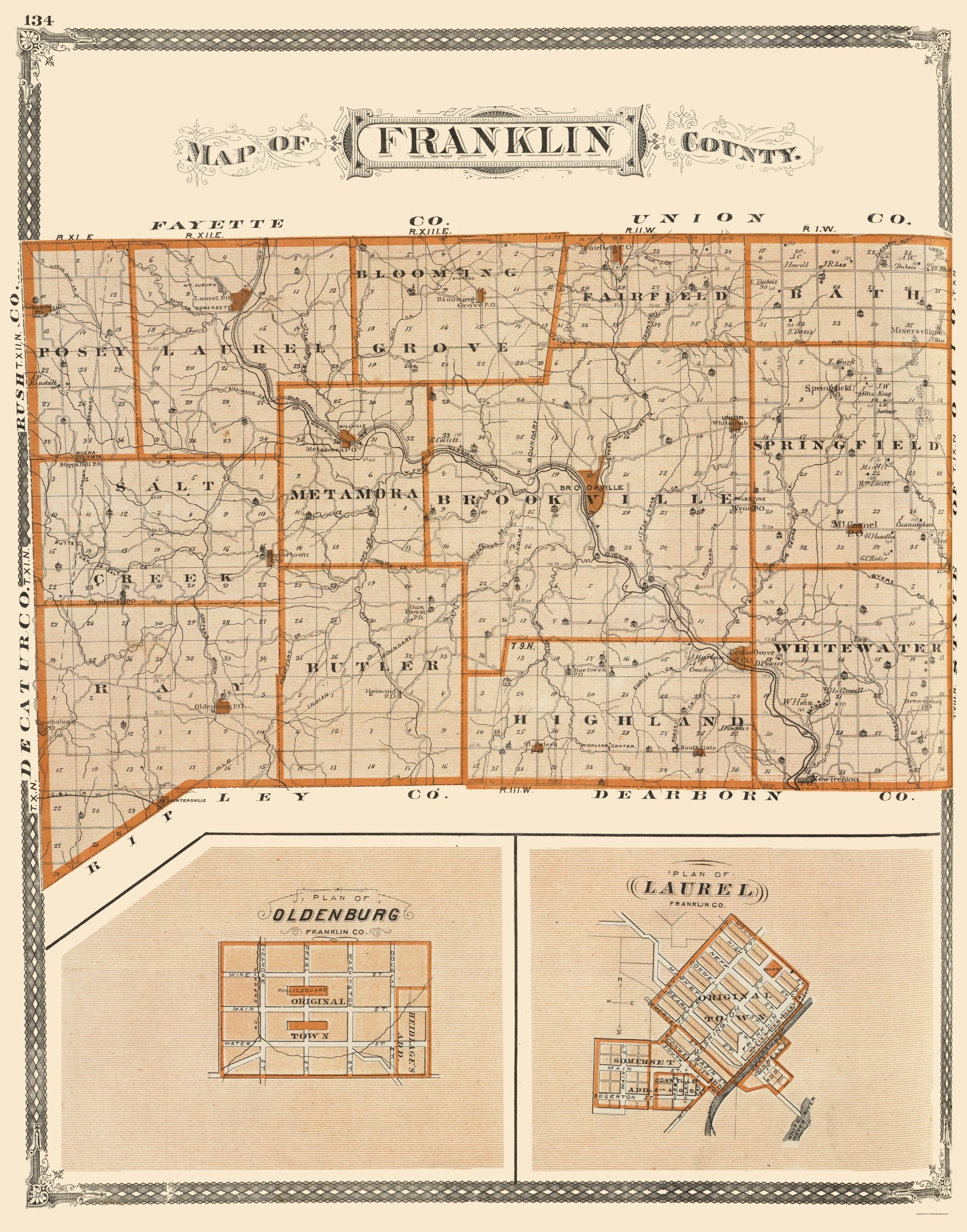 Historic County Map - Franklin County Indiana - Baskin 1876 - 23 x 29. ...