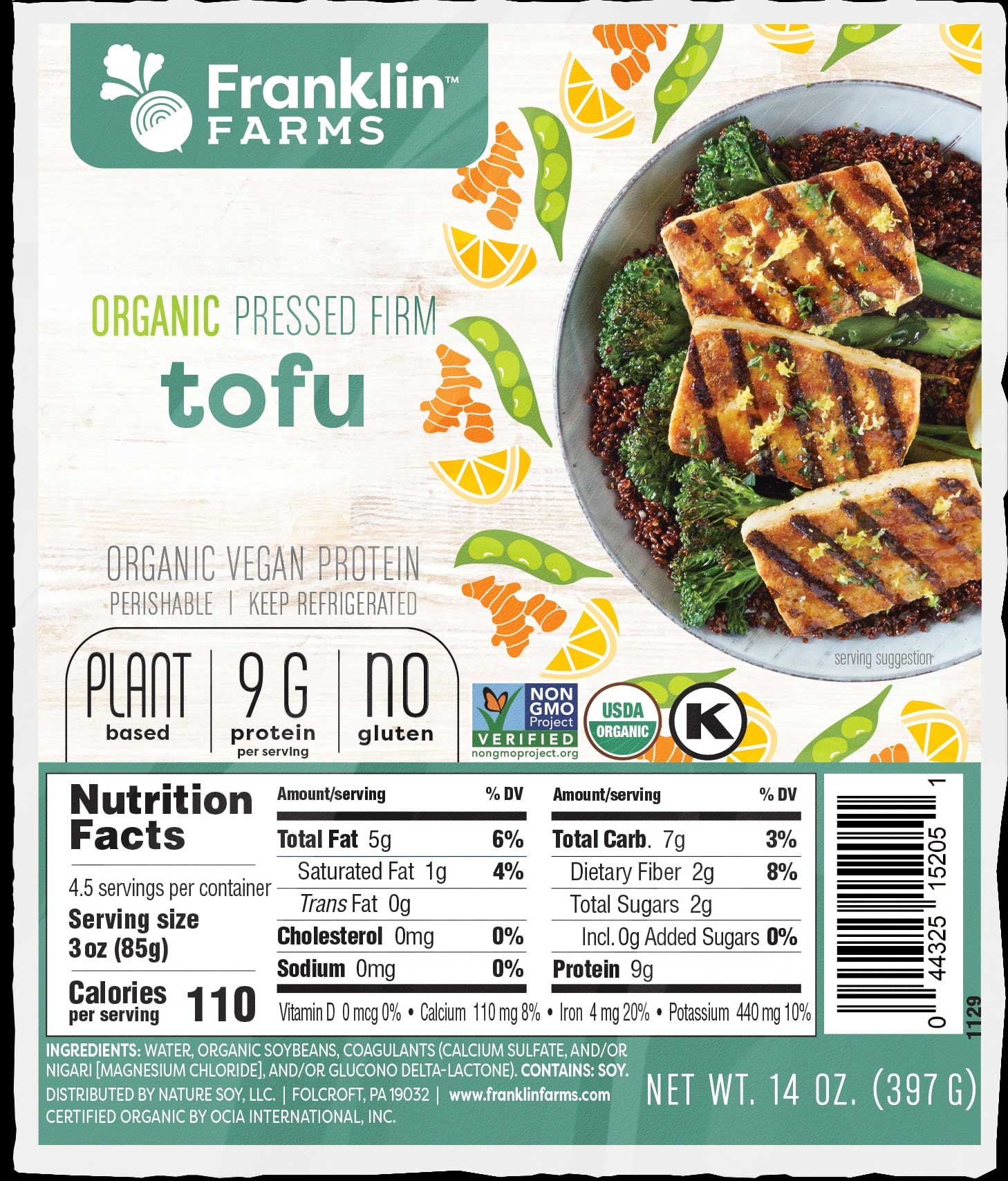 Franklin Farms Organic Firm Pressed Tofu - Vacuum Pack, 14 Ounce -- 6 ...