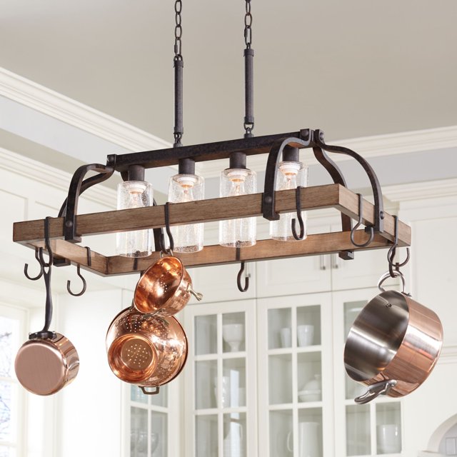 "Franklin Iron Works Eldrige Bronze Faux Wood 36 1/2"" Wide 4-Light Pot ...