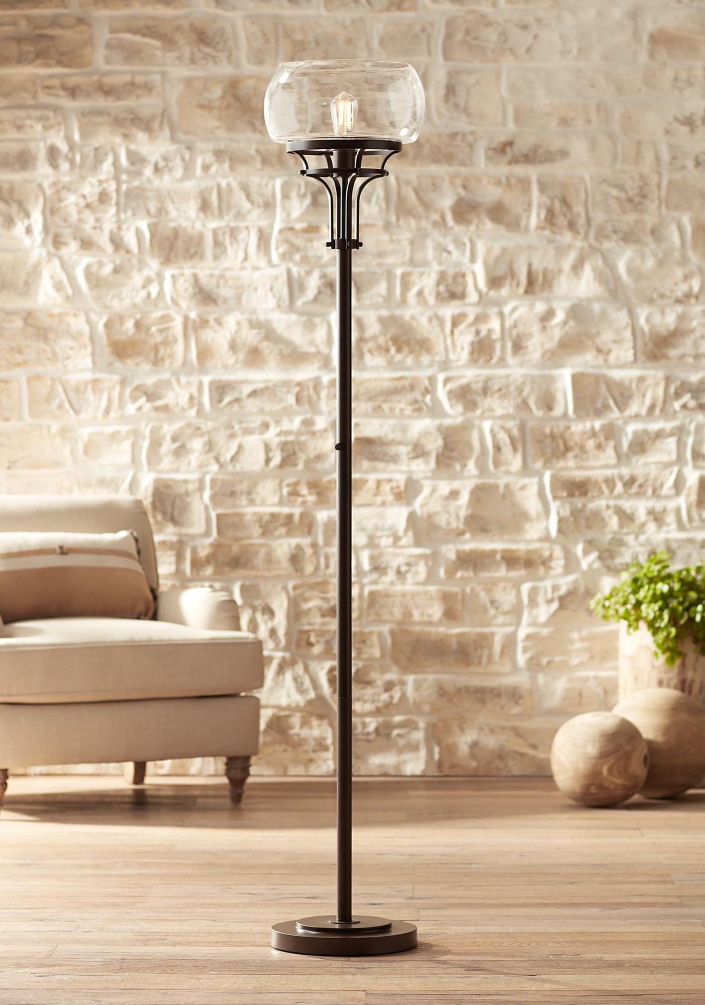 Franklin Iron Works Luz Industrial Torchiere Floor Lamp Standing 72 1/2 ...