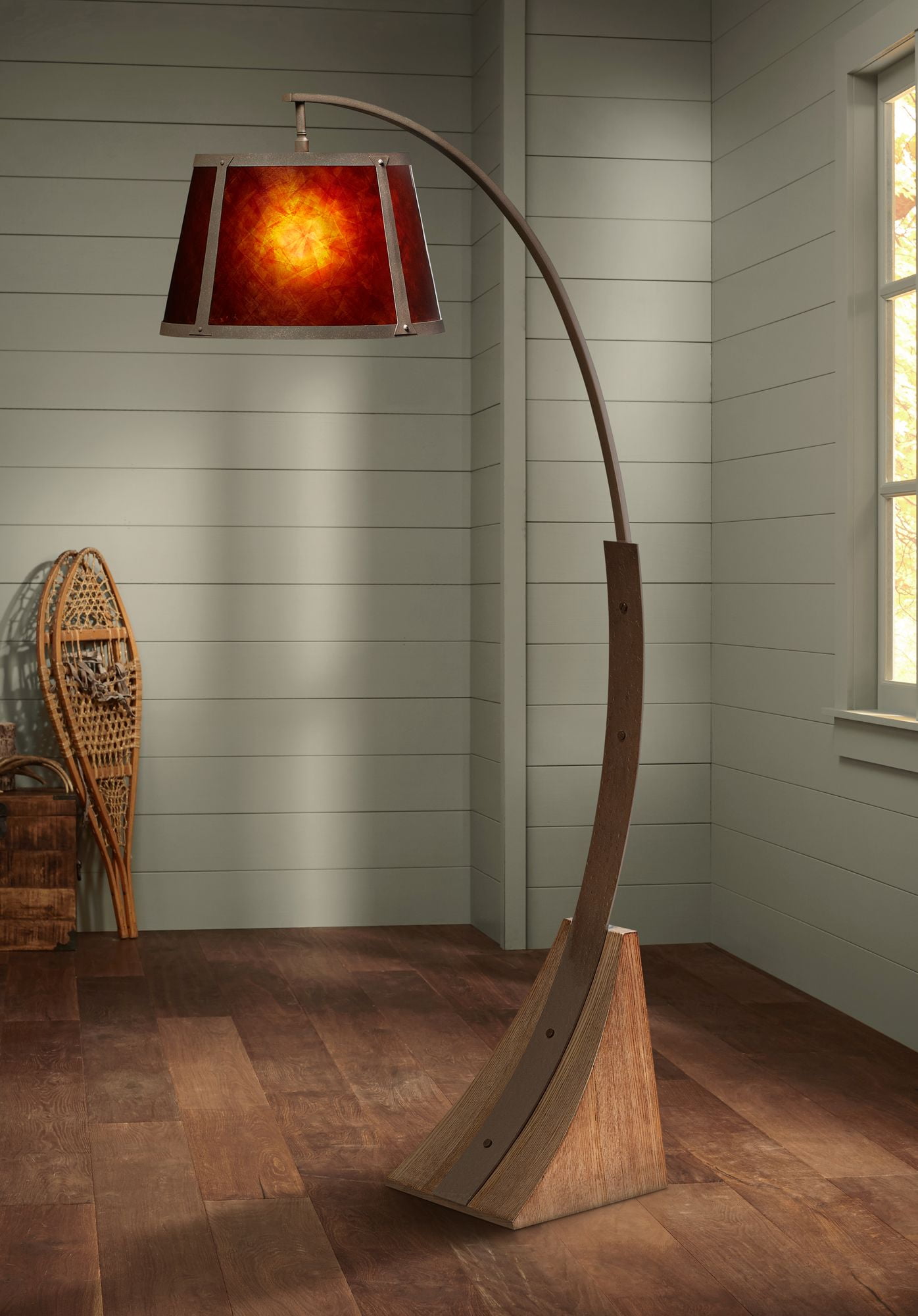 Franklin Iron Works Oak River Rustic Mission Arc Floor Lamp 66 1 2