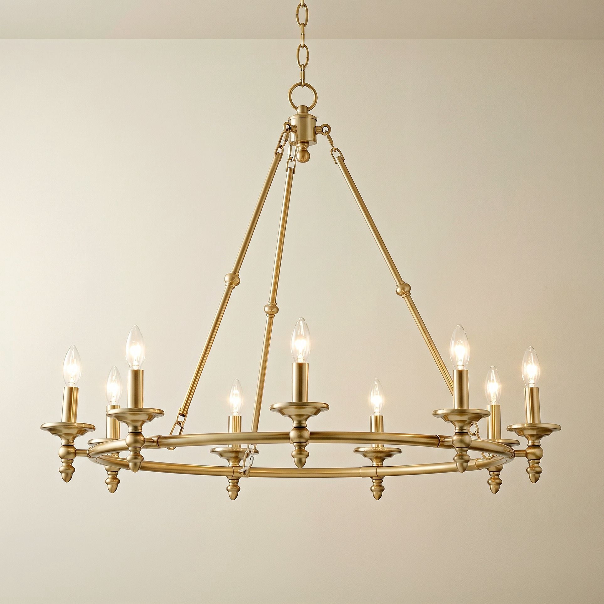 Stiffel Warm Antique Gold Wagon Wheel Chandelier 35