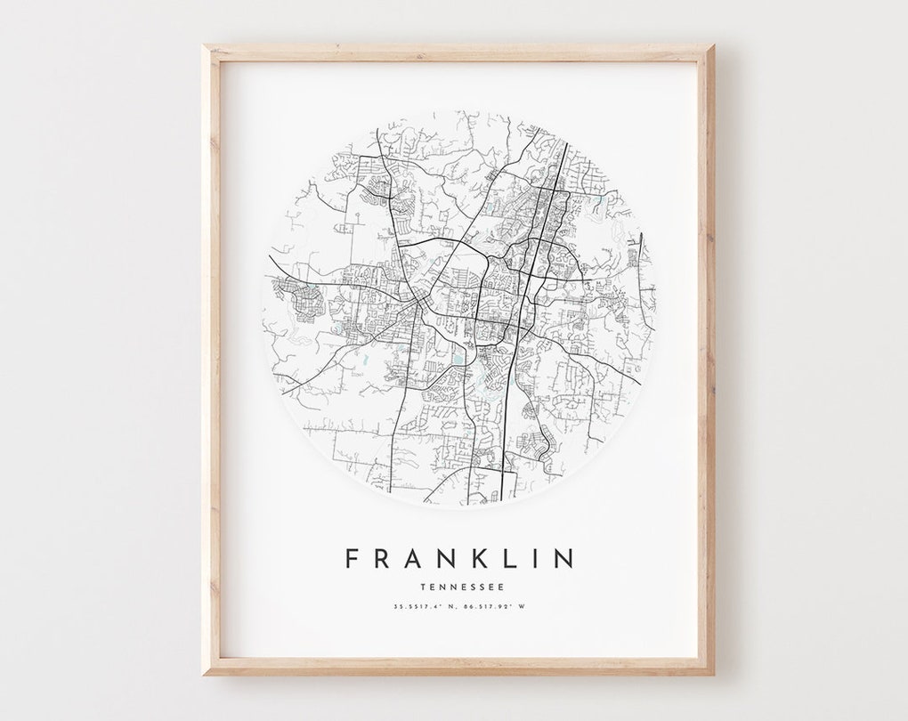 Franklin Map Print, Franklin Map Poster City Wall Art, Tn Road Map ...