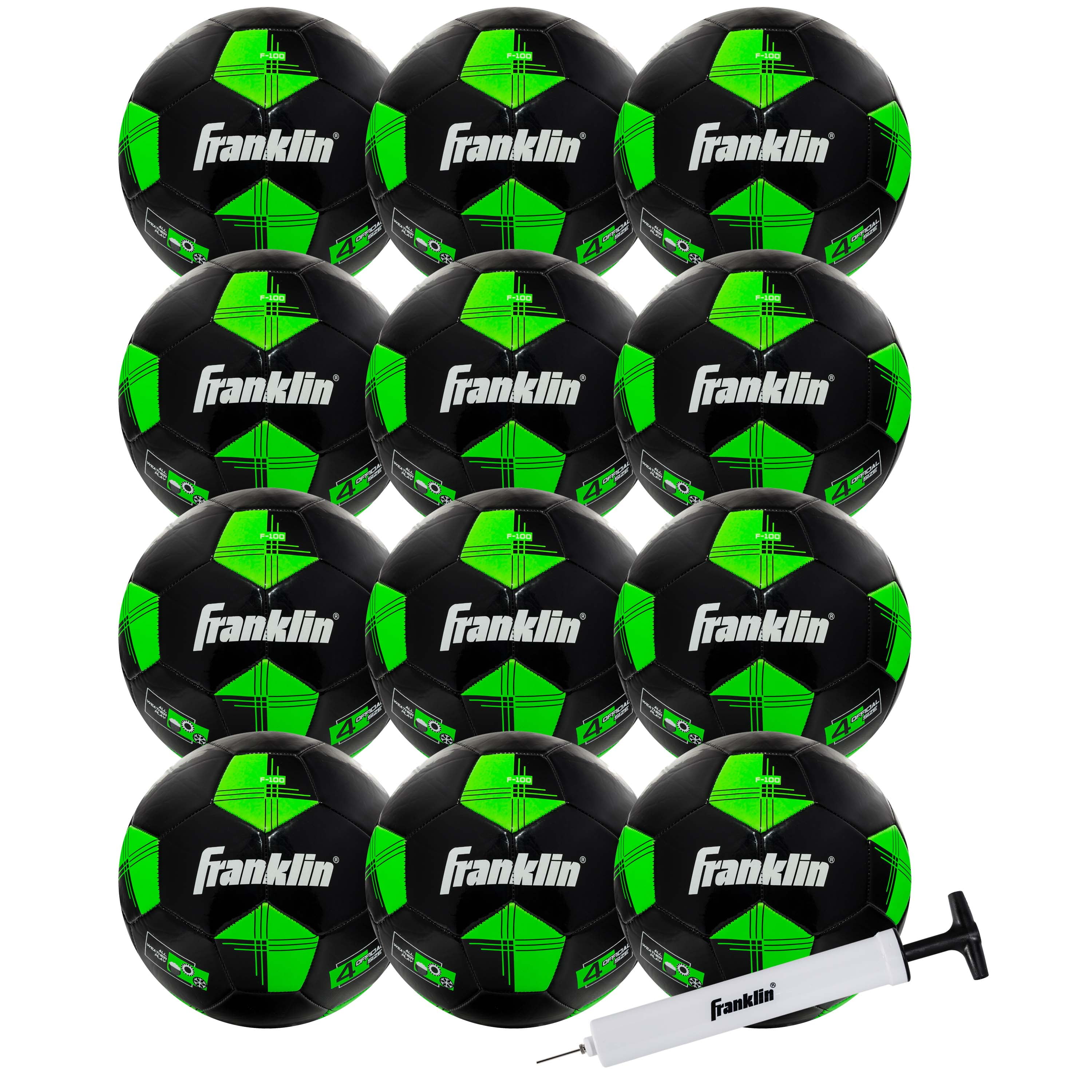 Franklin Sports Youth Soccer Balls - F-100 Size 4 - 12 pack - Black ...