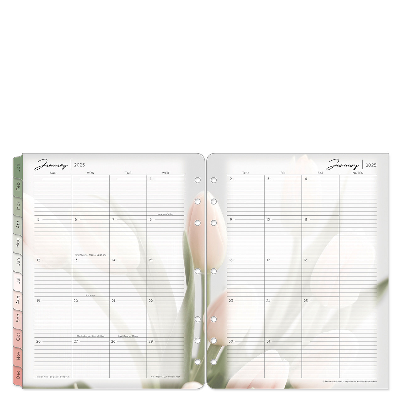 FranklinCovey Blooms Two-Page Monthly Calendar Tabs (Monarch Size, Jan ...