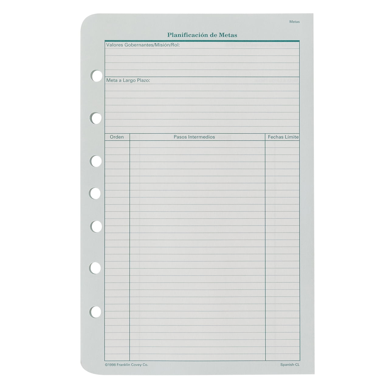 FranklinCovey Classic Spanish Goal Planning Form - Walmart.com