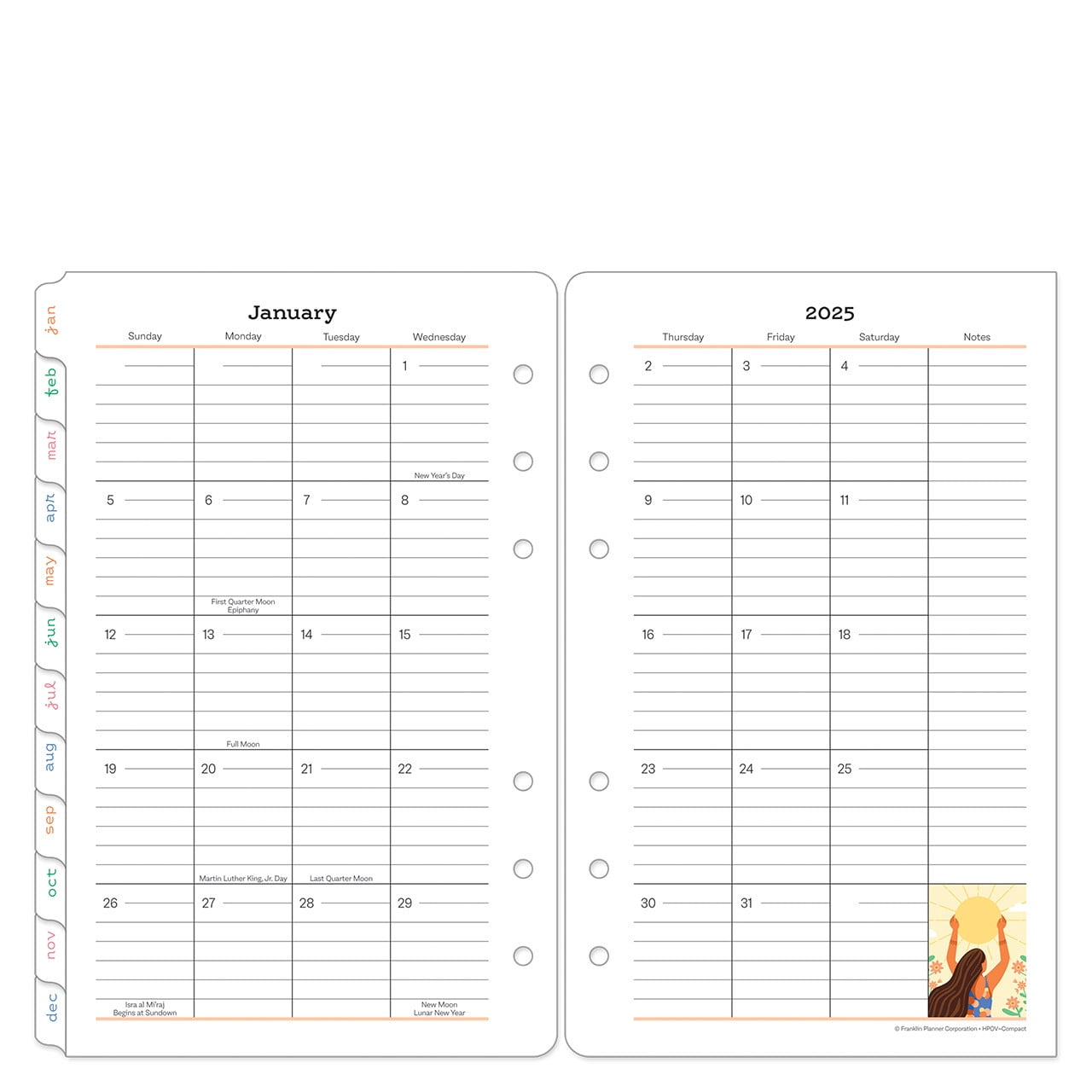 FranklinCovey Her Point of View Two-Page Monthly Calendar Tabs (Compact Size, Jan 2025 - Dec ...
