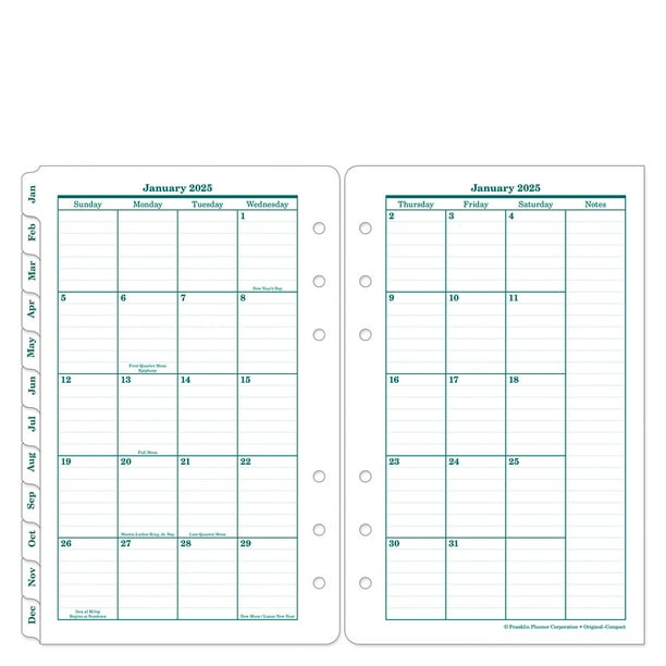 FranklinCovey Original Two-Page Monthly Calendar Tabs (Compact Size ...