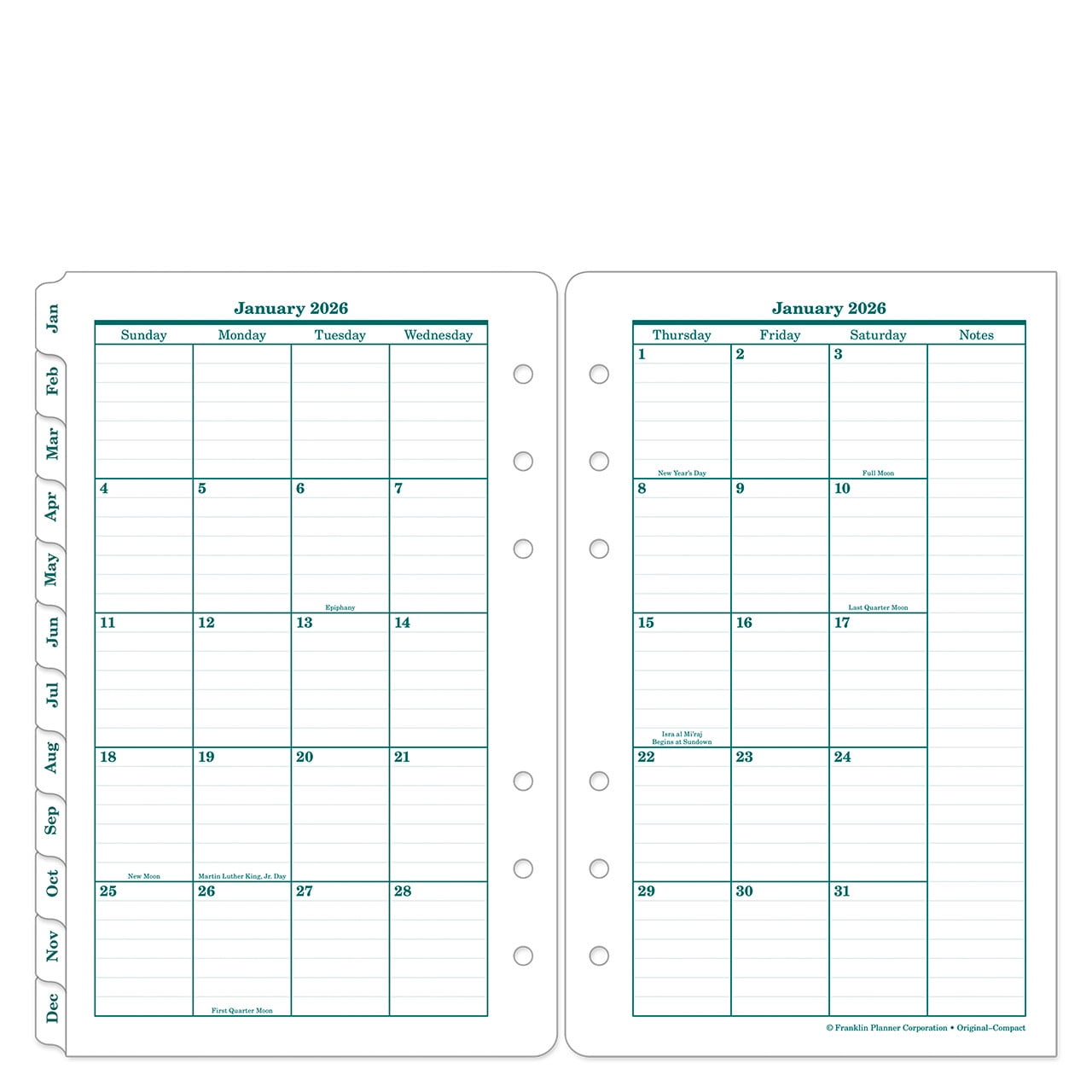 FranklinCovey Original Two-Page Monthly Calendar Tabs (Jan 2026 - Dec ...