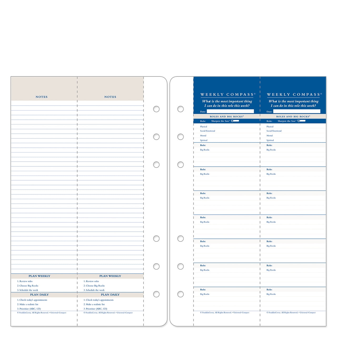 FranklinCovey Weekly Compass Cards (Compact Size) - Walmart.com
