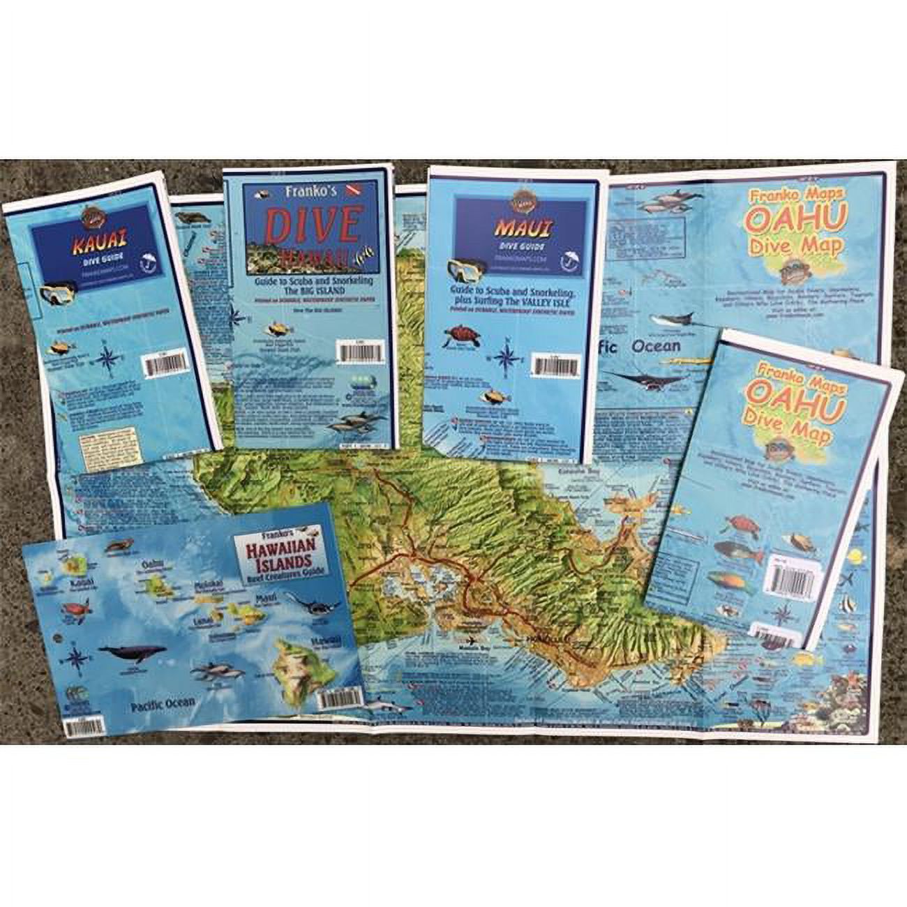 Franko Maps F17106 Hawaiian Islands Dive & Snorkel Map Pack - Oahu Maui ...