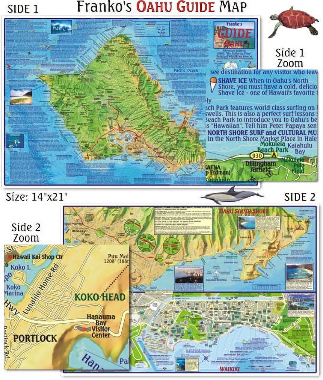 Franko Maps - Oahu Guide Map - Walmart.com