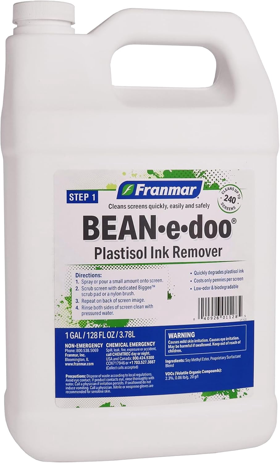 Franmar Plastisol Ink Remover - Bean-e-doo - for Screen Printing ...