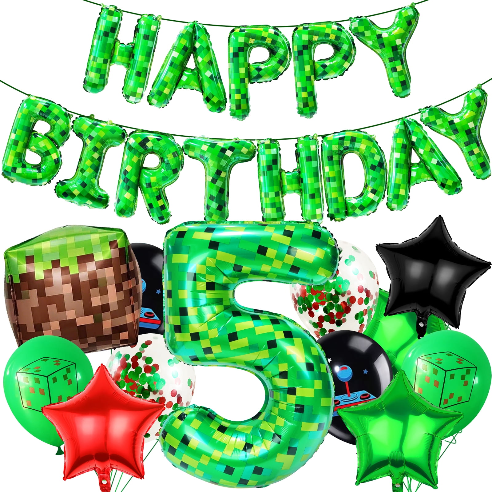 Frantlna Pixel Balloons Birthday Decorations, Miner Theme Foil banner ...