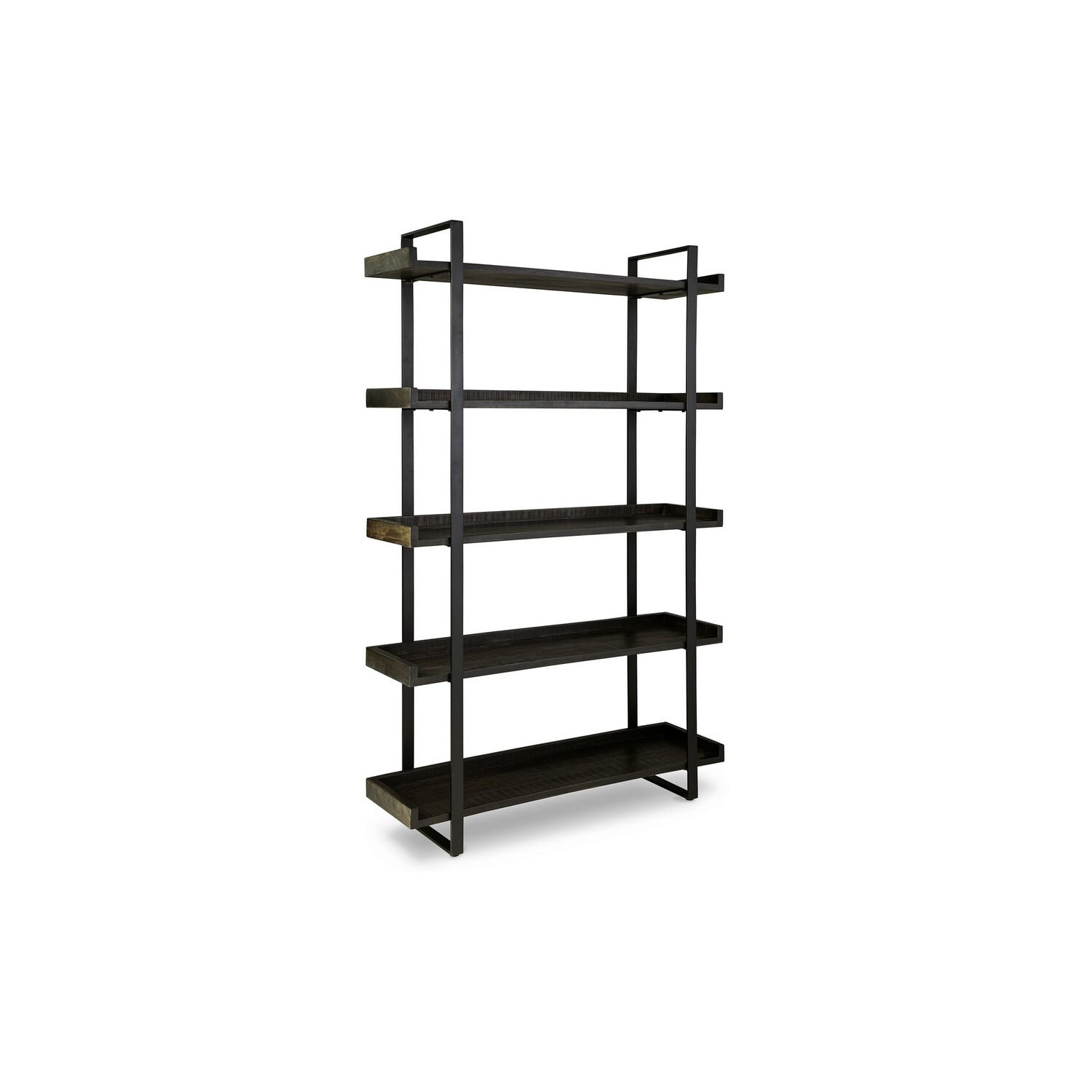 Franz 78 Inch Bookcase 5 Display Shelves Black Metal Bracket Brown Wood ...