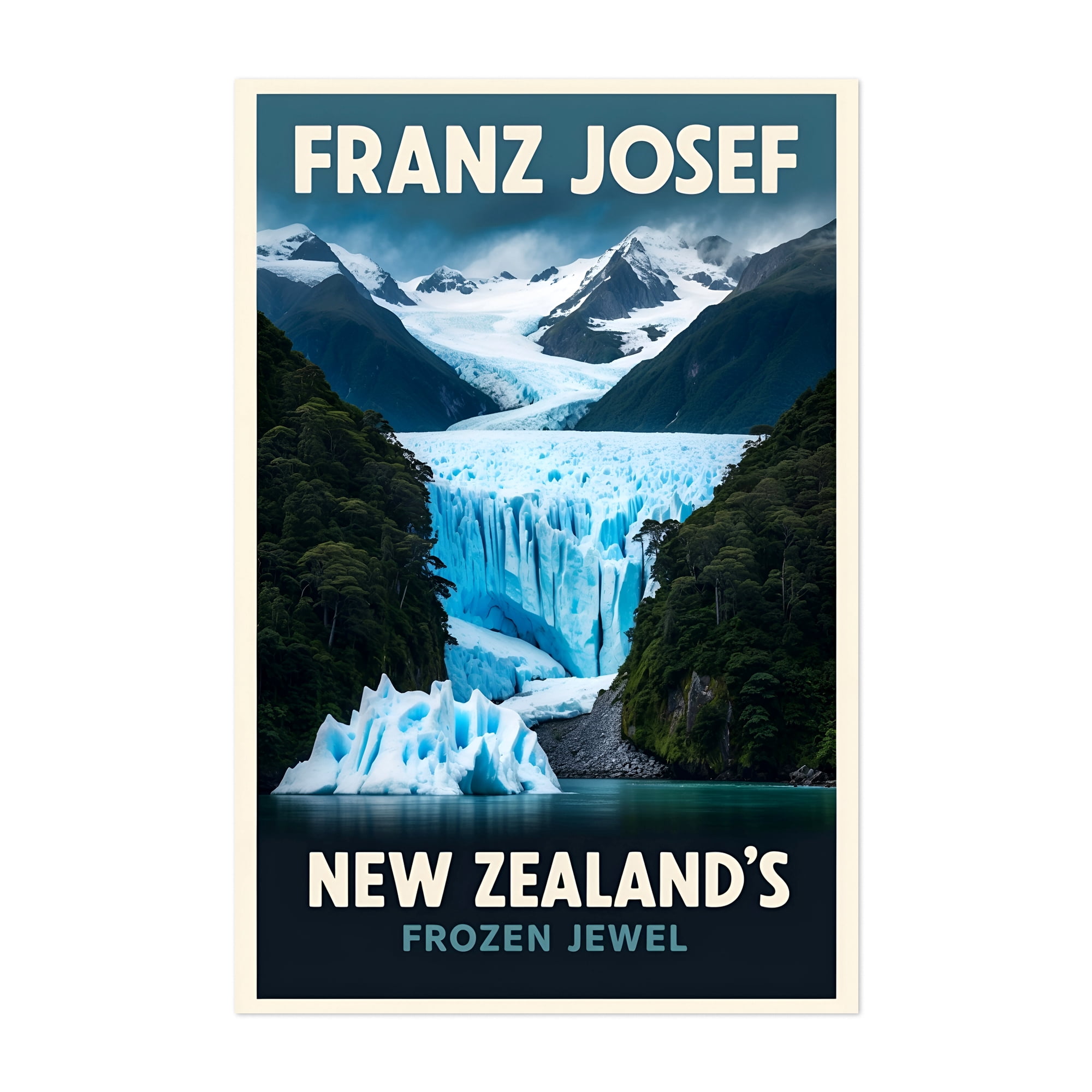 Franz Josef Glacier Vintage Travel Poster – Frozen Jewel of New Zealand ...