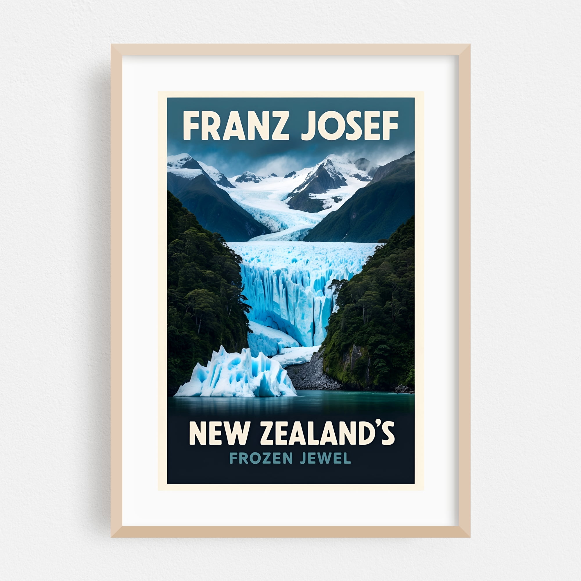 Franz Josef Glacier Vintage Travel Poster – Frozen Jewel of New Zealand ...