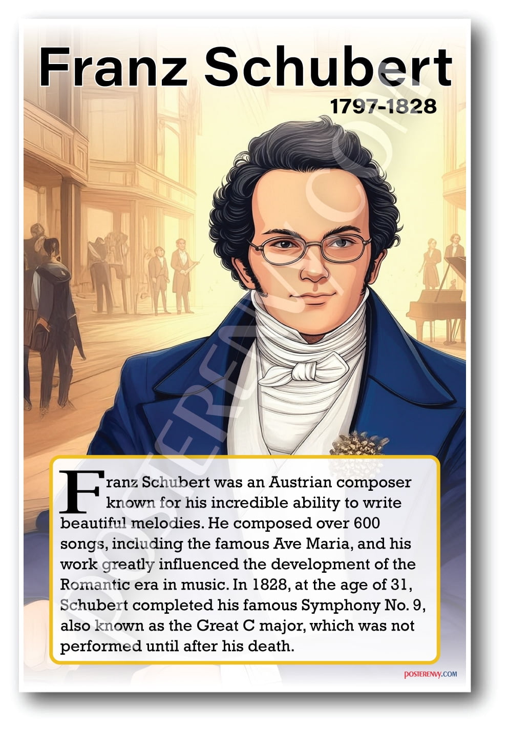 Franz Schubert - Classical Composer - Biography Poster 18 x 12 inch ...