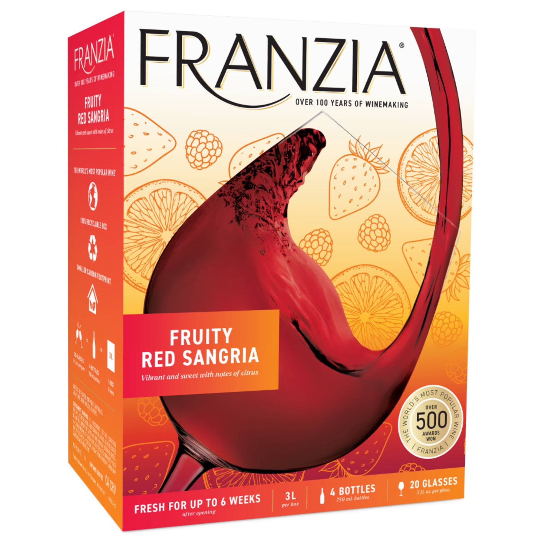 Franzia Fruity Red Sangria California, 3 L Bag in Box, 9% ABV - Walmart.com