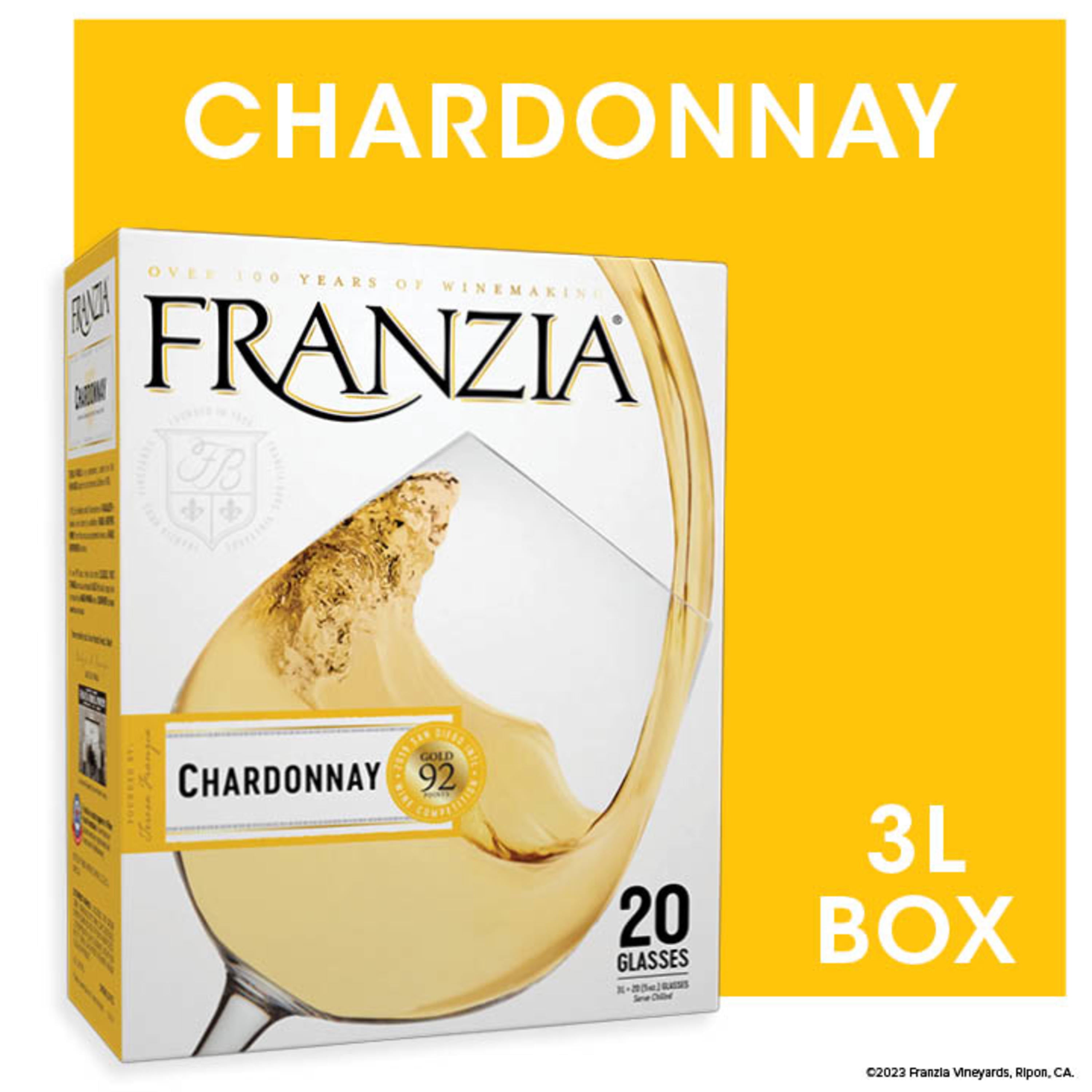 Franzia Vintner Select Chardonnay White Wine, 3 L Bag in Box, 13% ABV ...
