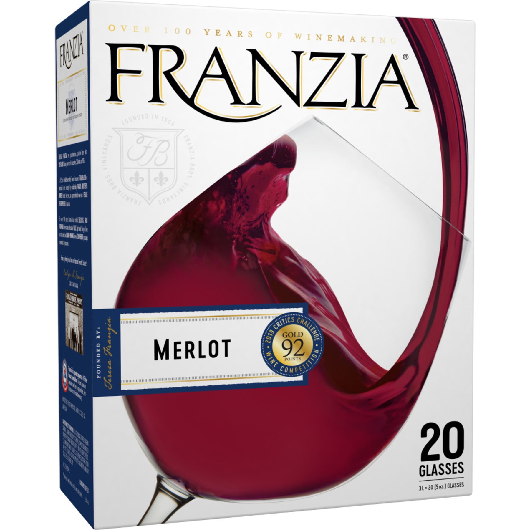 Franzia Vintner Select Merlot Red Wine, 3 L Bag in Box, 13% ABV ...