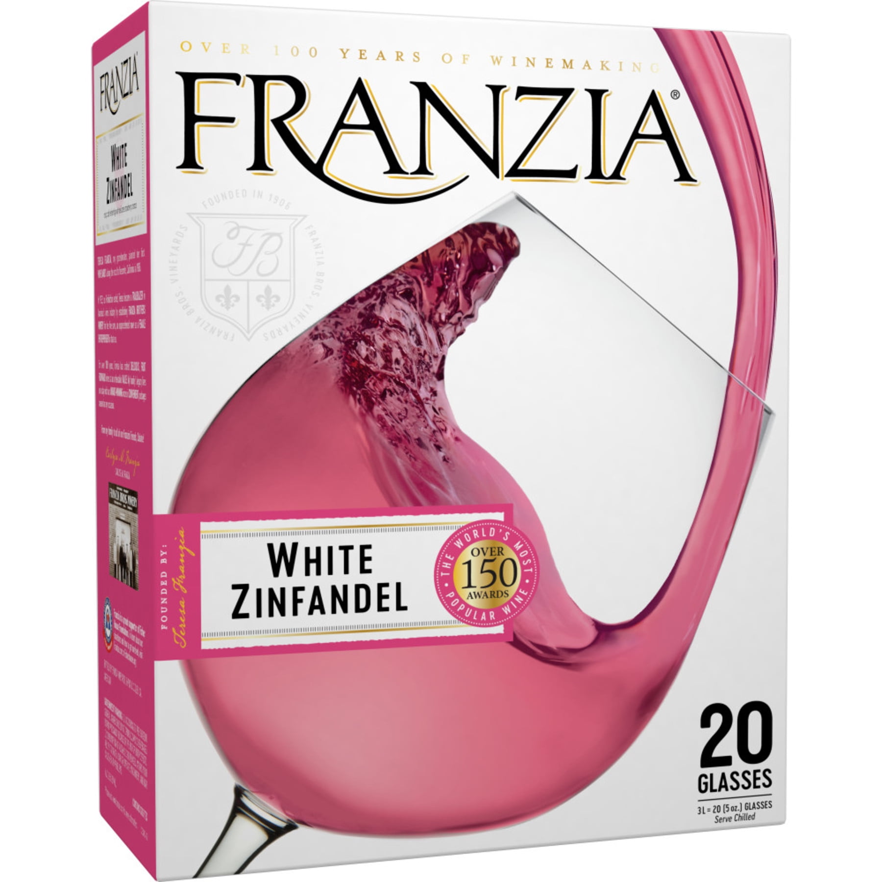 Franzia White Zinfandel Zinfandel Rose Wine, 3 L Bag in Box, 11% ABV ...