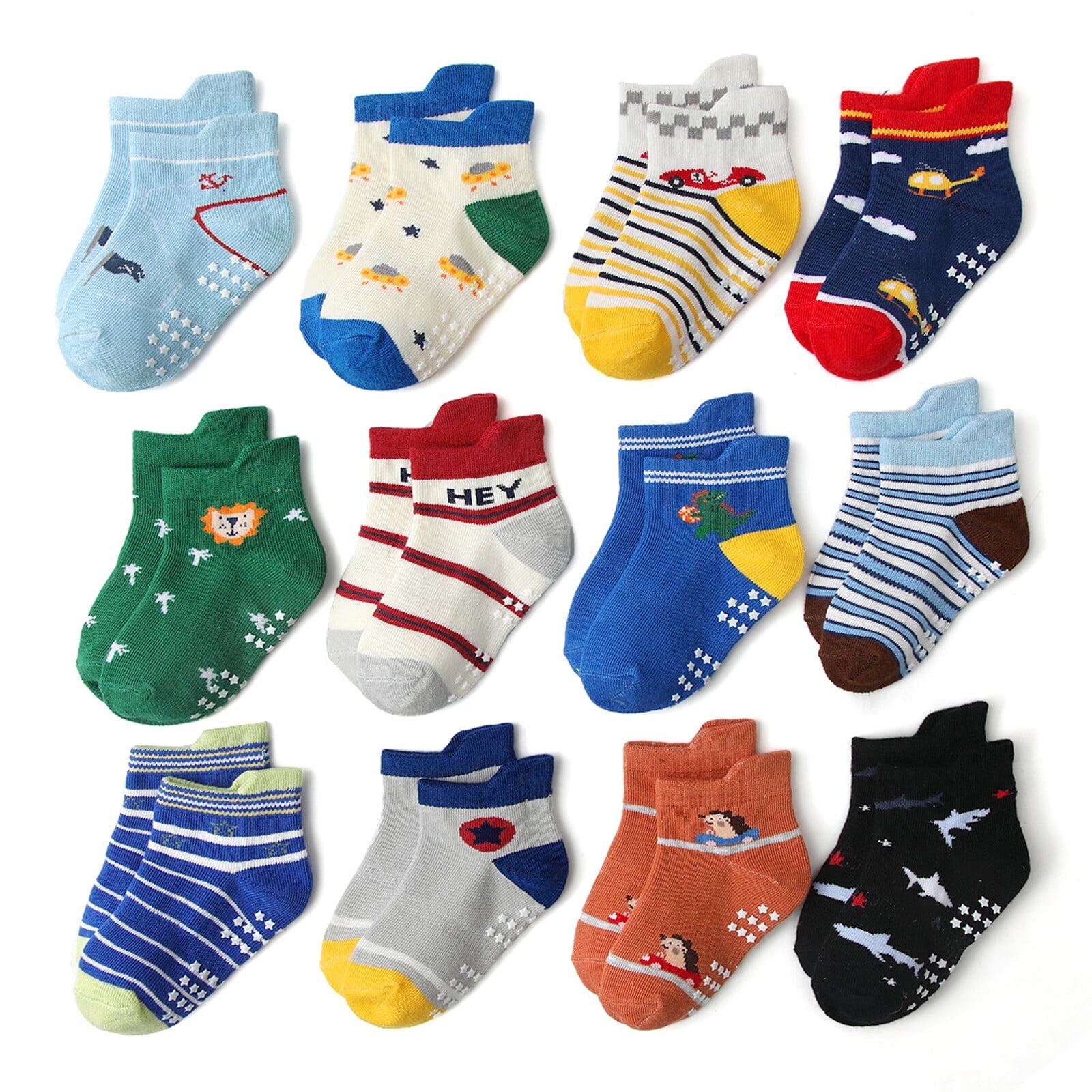 12 Pairs Cotton Baby Non Slip Socks, Toddler Ankle Socks With Grips for ...