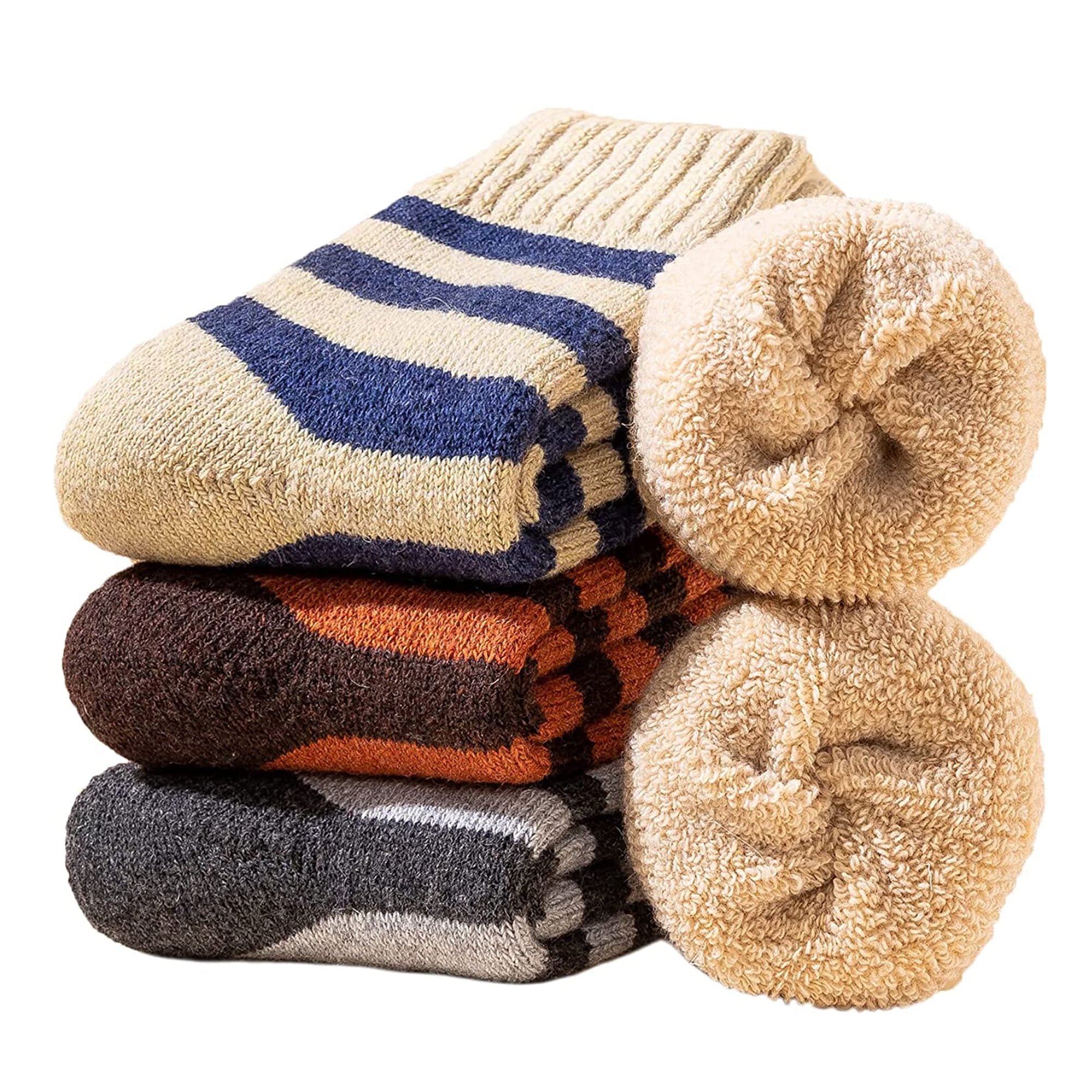 Fraobbg 3 Pack Mens Wool Crew Socks Heavy Thick Warm Winter Sock ...