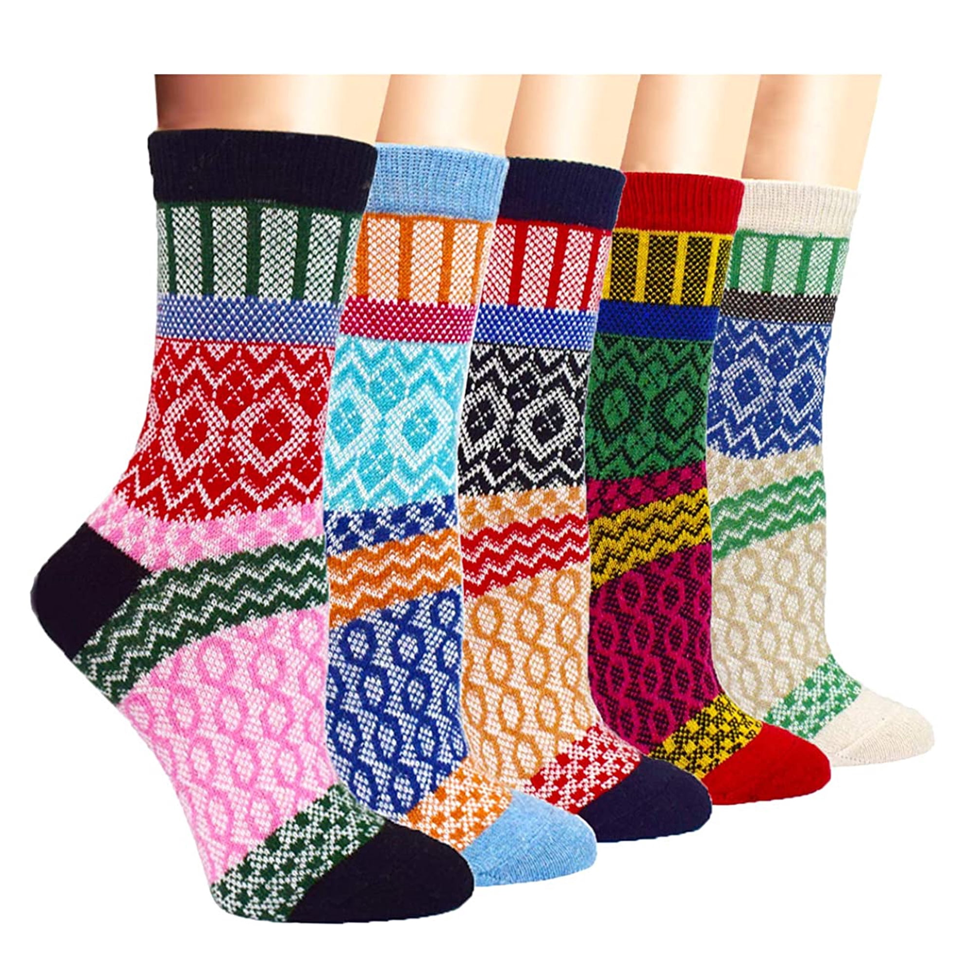 Fraobbg 5 Pairs Womens Warm Socks Winter Thick Knitted Wool Crew Casual ...