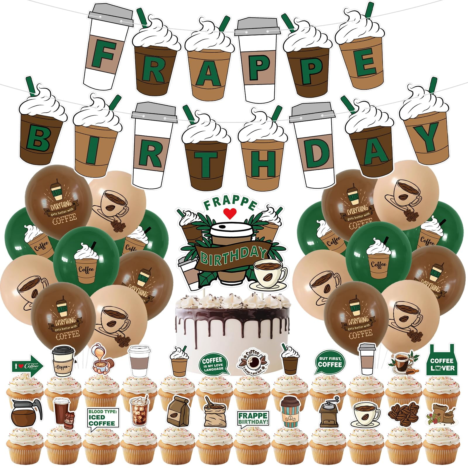 Frappe Coffee Birthday Party SSF20 Decorations - Pack of 44, Classic ...