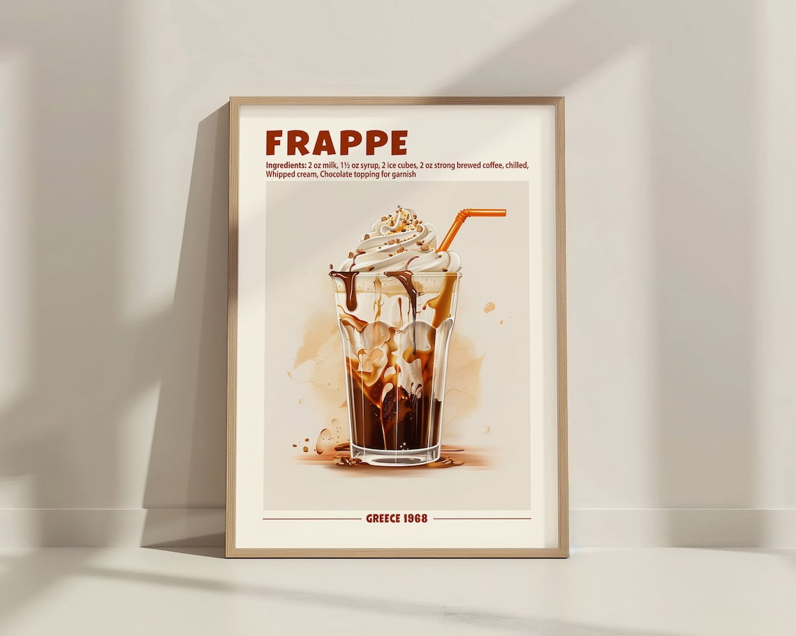 Frappe Latte Coffee Print. Home Bar Kitchen Or Cafe Decor Cart Sign ...