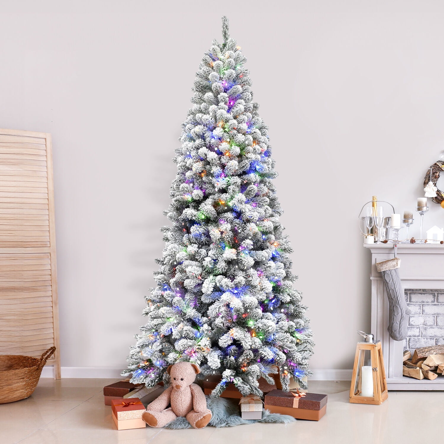 Fraser Hill Farm 10-Ft. Flocked Alaskan Pine Christmas Tree with Dual ...