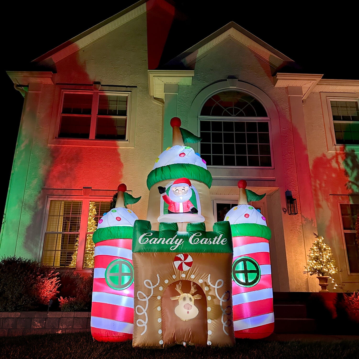 Fraser Hill Farm 10ft Inflatable Santas Candy Castle w/ Lights ...