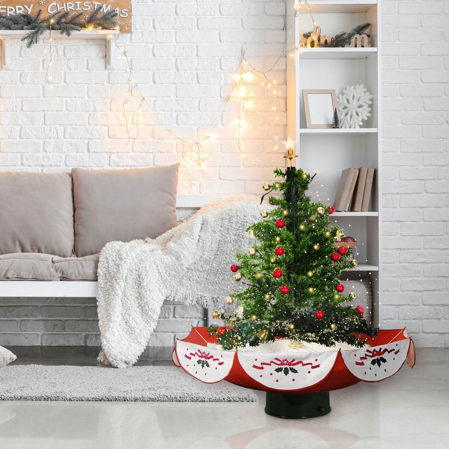 Fraser Hill Farm 29" Snowing Musical Christmas Tree with Red Base and ...