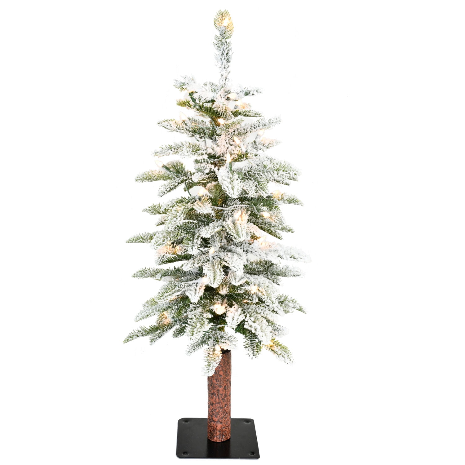 Fraser Hill Farm 3-Ft. Snowy Downswept Tree with Clear Lights | Metal ...